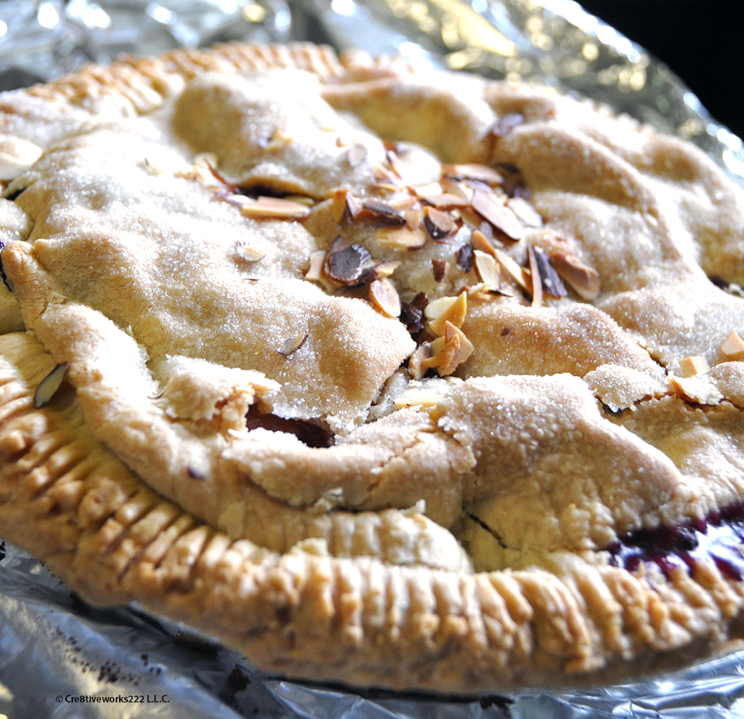 Double-Crust Peach Pie - My Soul Passion - with blueberries & almonds.
